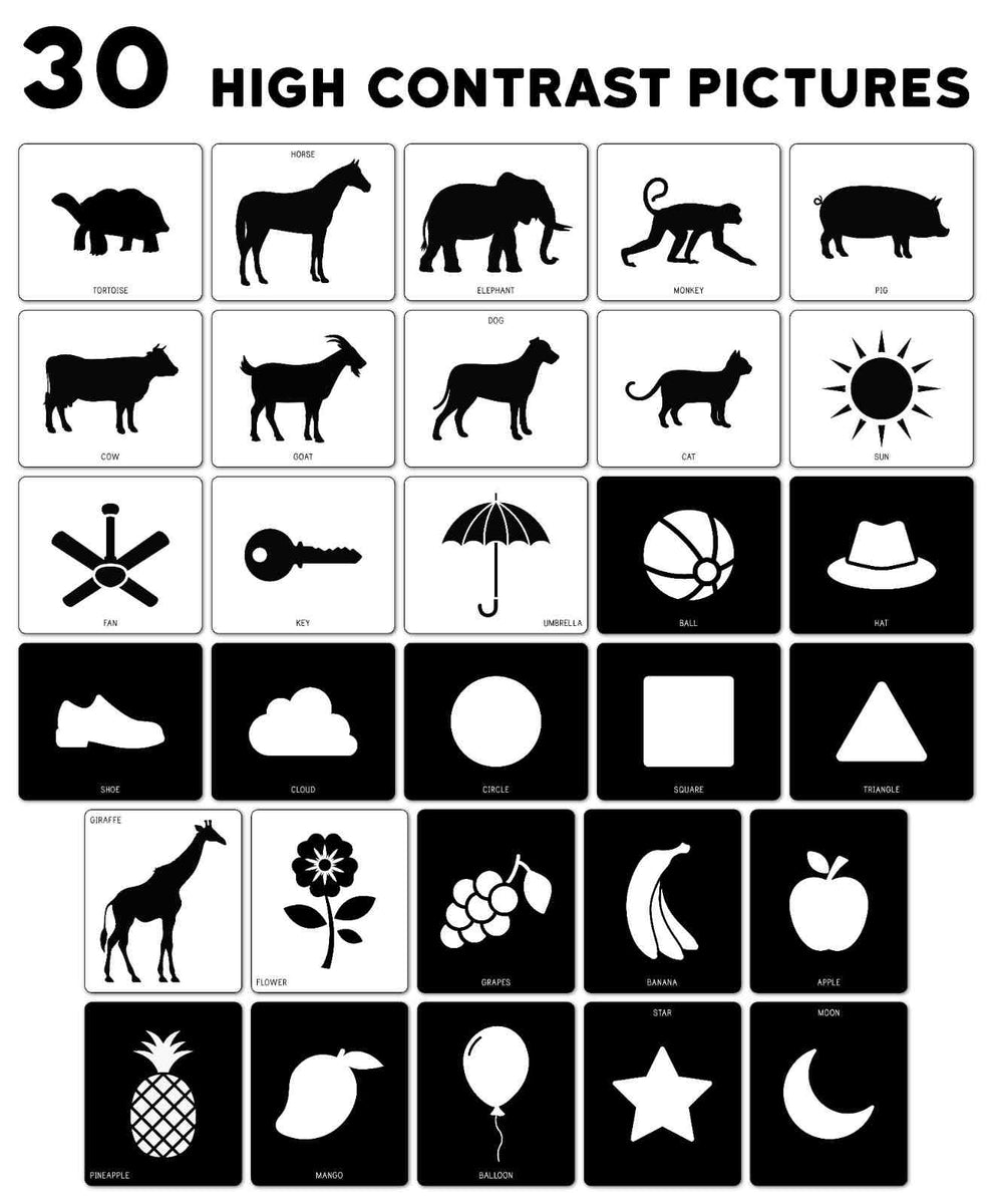 High Contrast Baby Flash Cards (30 Pictures) 15 Cards, 30 Pictures ...